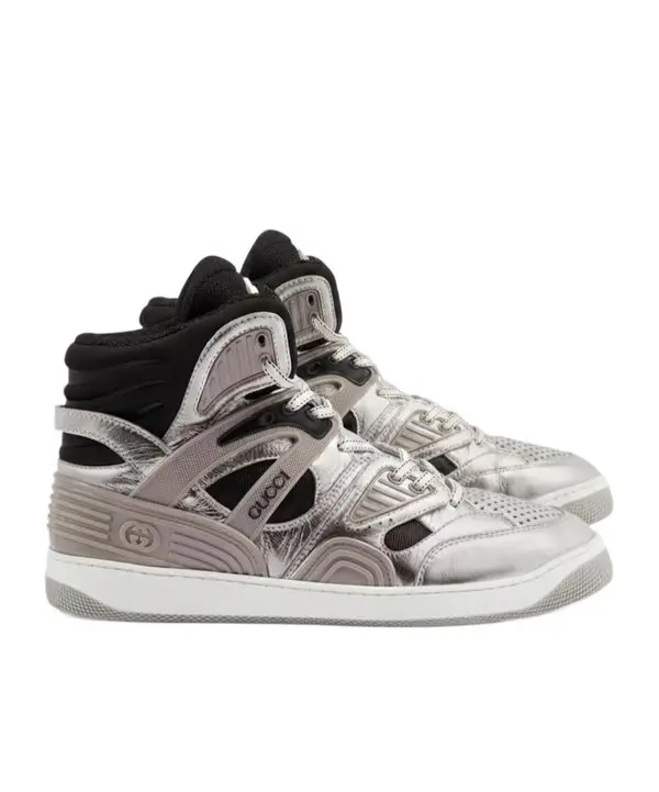 Gucci High Top Sneakers With Interlocking G Detail - Gray
