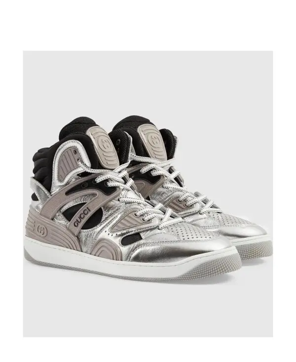 Gucci High Top Sneakers With Interlocking G Detail - Gray