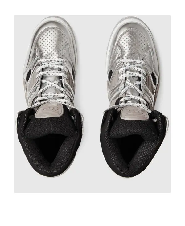 Gucci High Top Sneakers With Interlocking G Detail - Gray