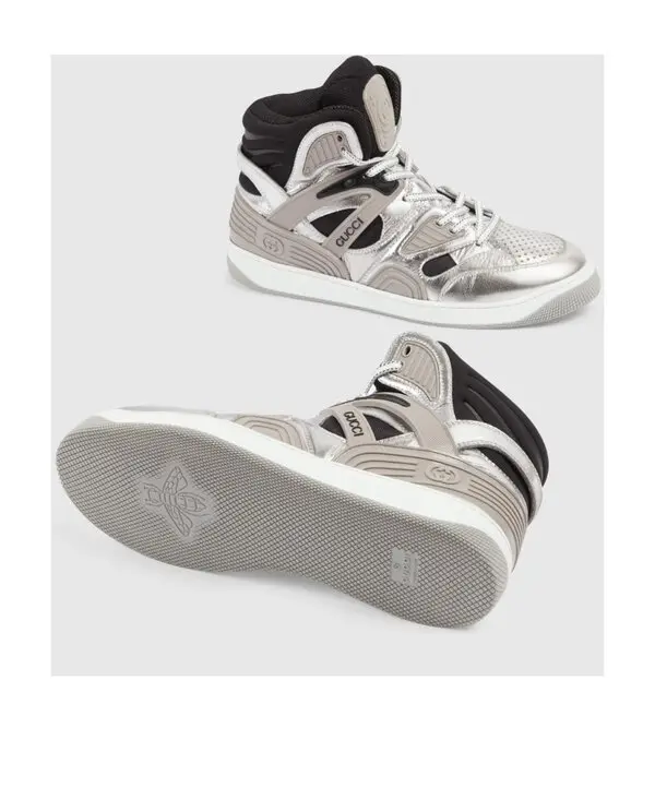 Gucci High Top Sneakers With Interlocking G Detail - Gray