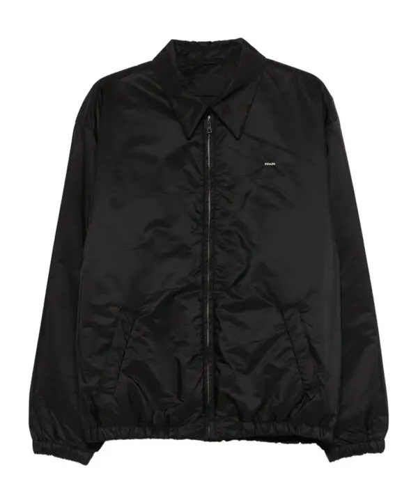Prada Logo Detailed Zip-up Jacket - Black
