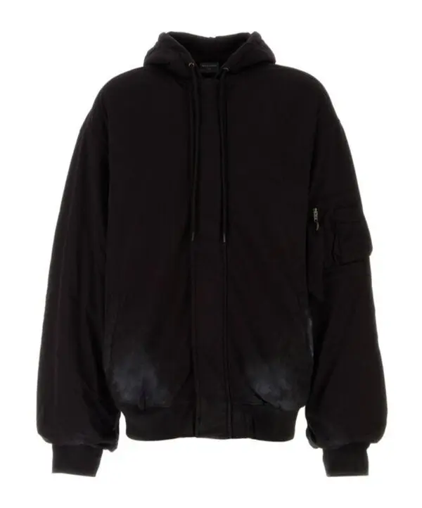 Balenciaga Logo Printed Drawstring Hoodie - Black