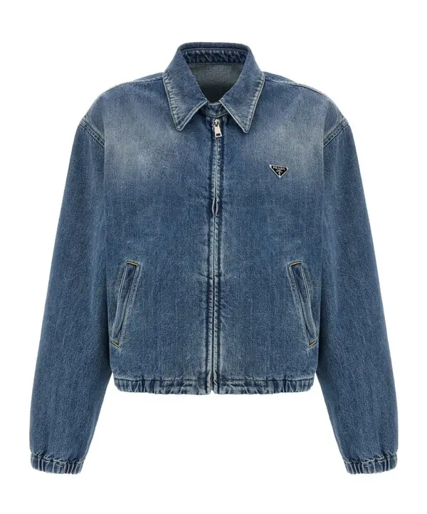 Prada Zip-up Denim Jacket With Trimmed Pockets