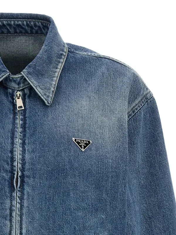 Prada Zip-up Denim Jacket With Trimmed Pockets