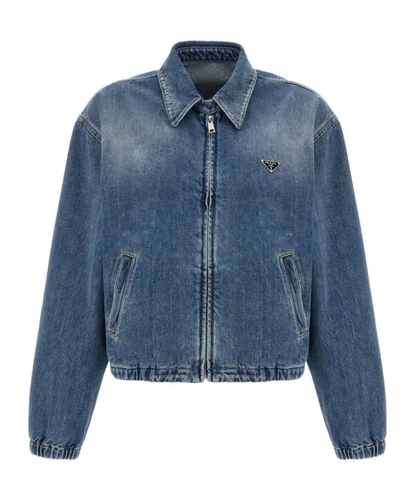 Prada Zip-up Denim Jacket With Trimmed Pockets