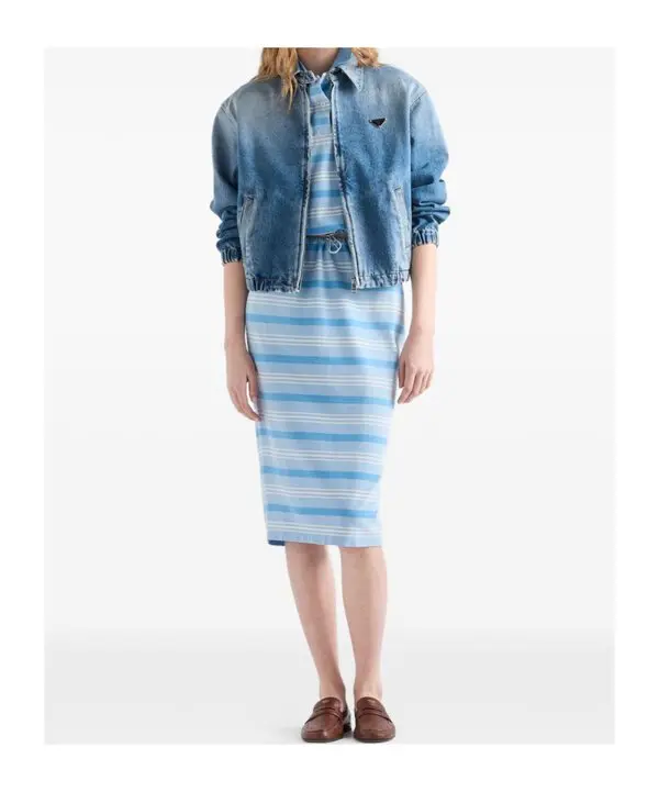 Prada Zip-up Denim Jacket With Trimmed Pockets