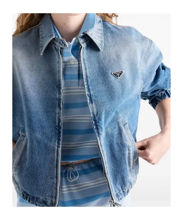 Prada Zip-up Denim Jacket With Trimmed Pockets