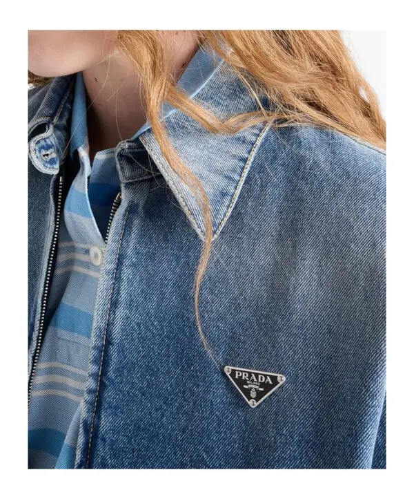 Prada Zip-up Denim Jacket With Trimmed Pockets