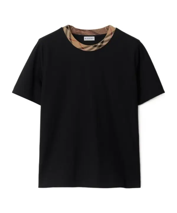 Burberry Checked Trim Crewneck T-shirt - Black