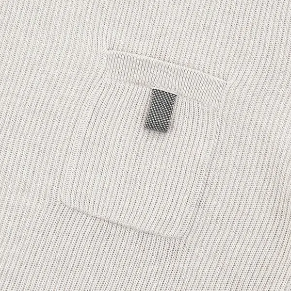 Brunello Cucinelli Long Sleeve Ribbed Knit Sweater With Pocket Detail