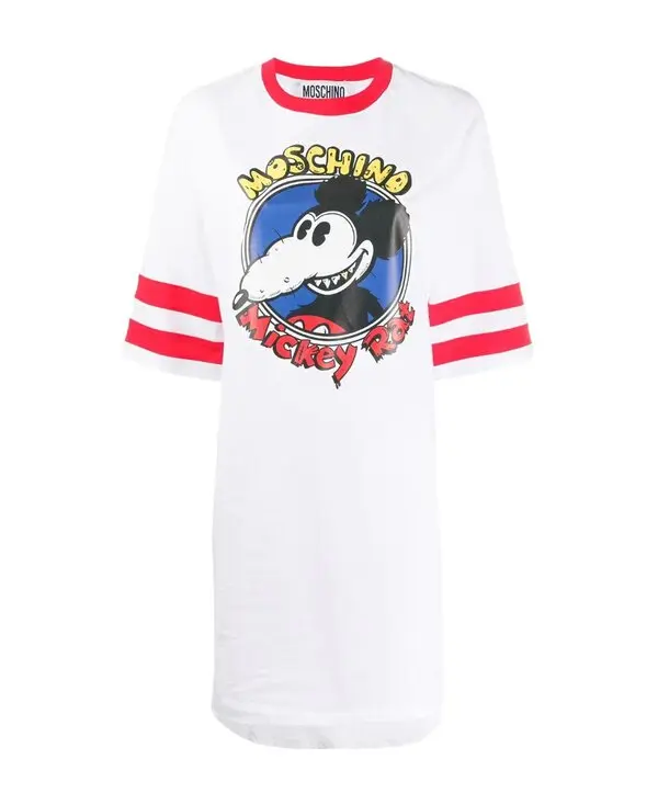 Moschino Mickey Mouse Printed T-shirt Dress - White