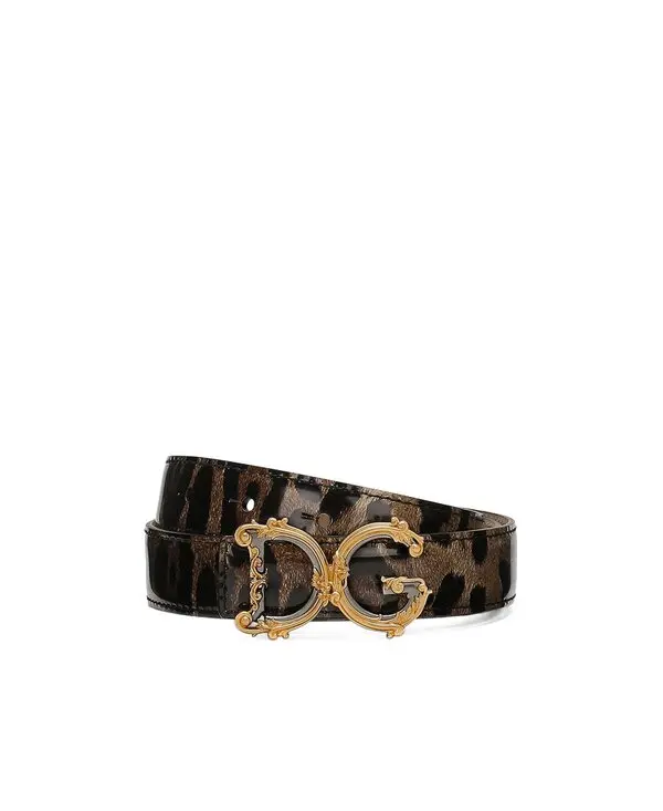 Dolce & Gabbana Leopard Print Dg Buckle Belt - Black
