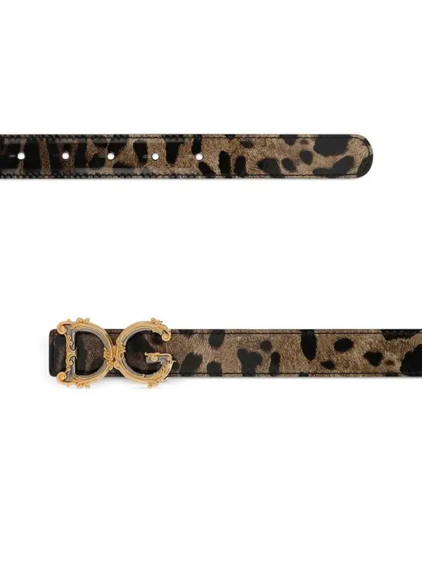 Dolce & Gabbana Leopard Print Dg Buckle Belt - Black