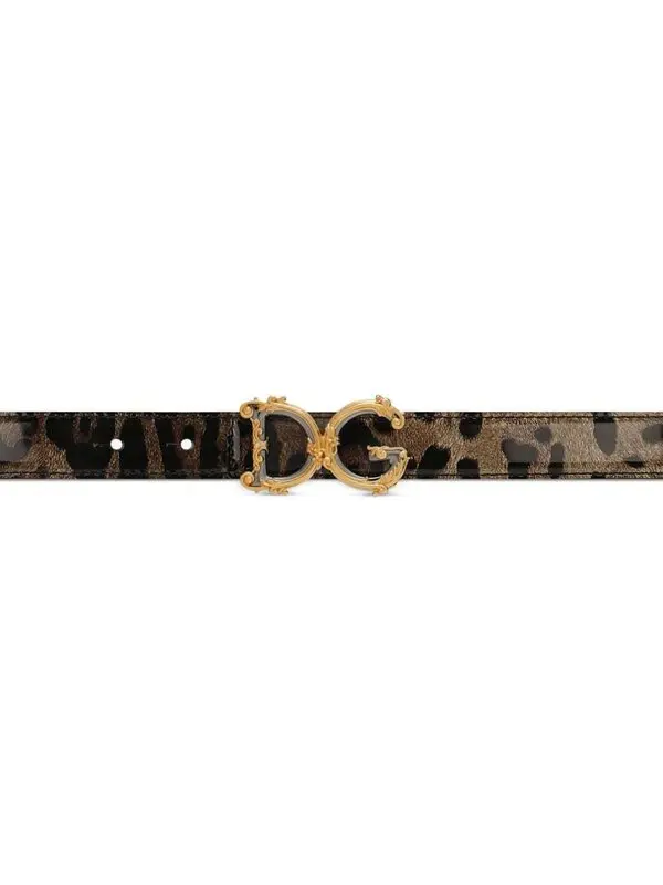 Dolce & Gabbana Leopard Print Dg Buckle Belt - Black