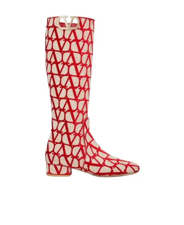 Valentino Garavani Toile Iconographe Vlogo Type Square Toe Boots