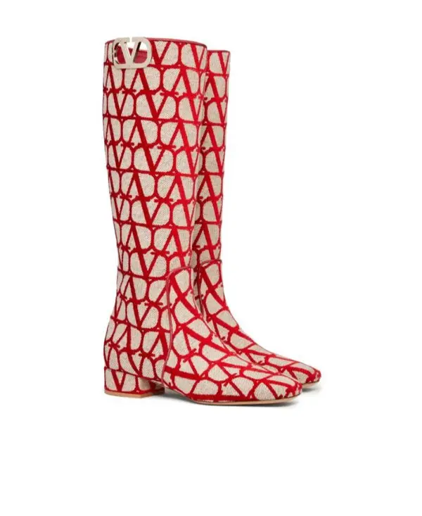 Valentino Garavani Toile Iconographe Vlogo Type Square Toe Boots