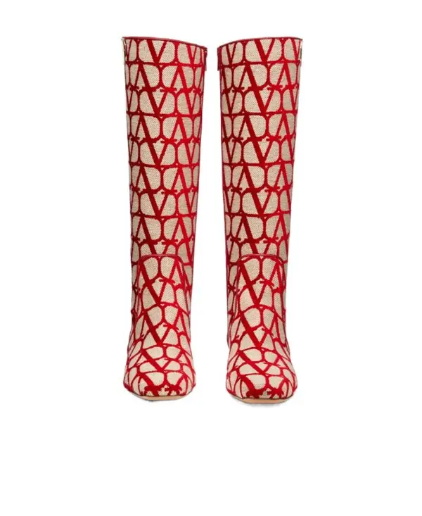 Valentino Garavani Toile Iconographe Vlogo Type Square Toe Boots
