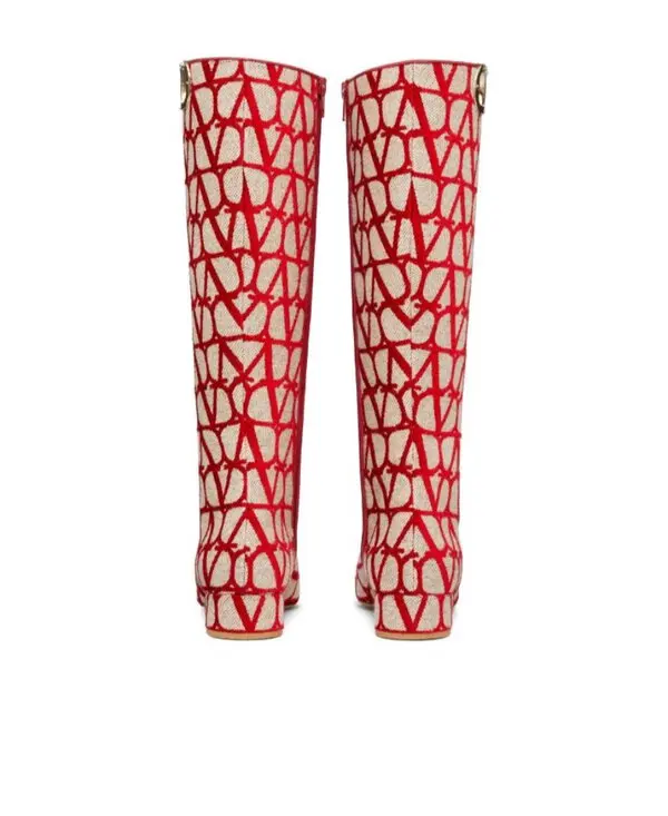 Valentino Garavani Toile Iconographe Vlogo Type Square Toe Boots