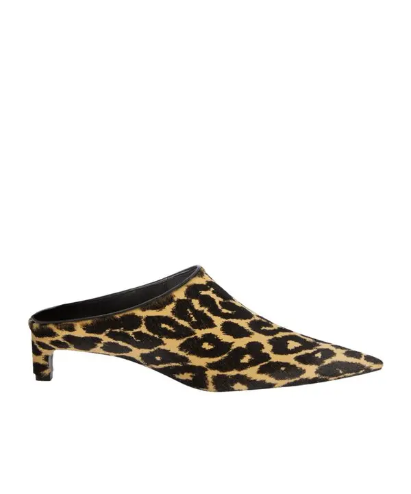 JIL SANDER Leopard-printed Calf Hair Pointed Toe Mules - Black