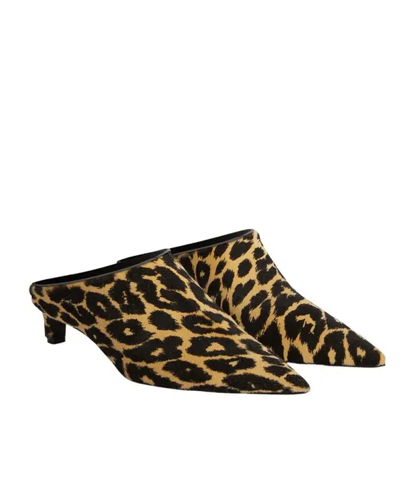 JIL SANDER Leopard-printed Calf Hair Pointed Toe Mules - Black