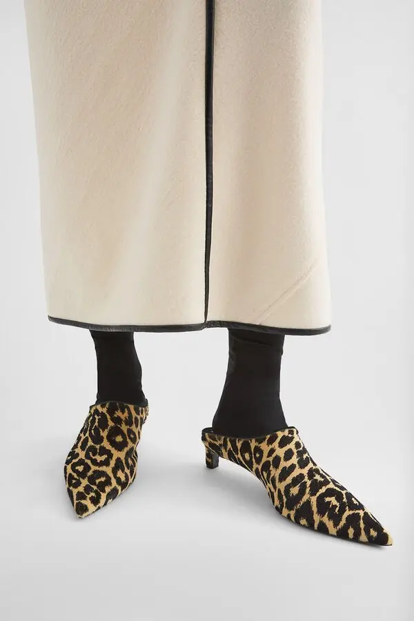 JIL SANDER Leopard-printed Calf Hair Pointed Toe Mules - Black