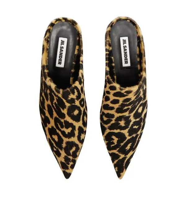 JIL SANDER Leopard-printed Calf Hair Pointed Toe Mules - Black