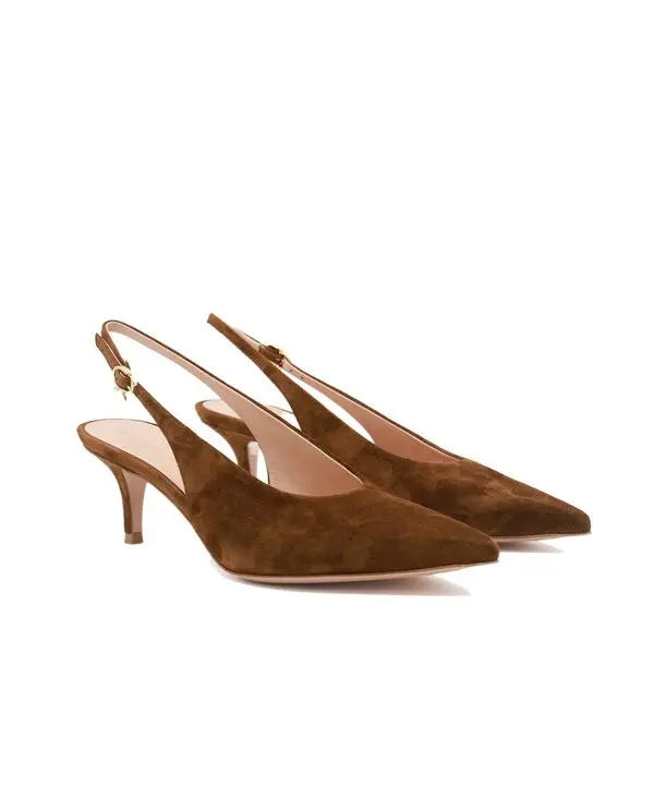 GIANVITO ROSSI Robbie Kitten Heel Slingback Pumps - Brown