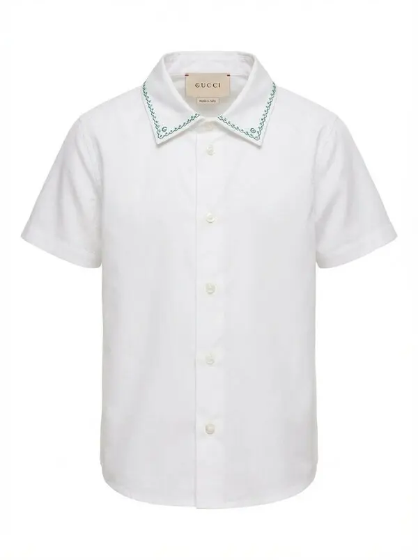 Gucci Short-sleeve Shirt With Embroidered Trim - White