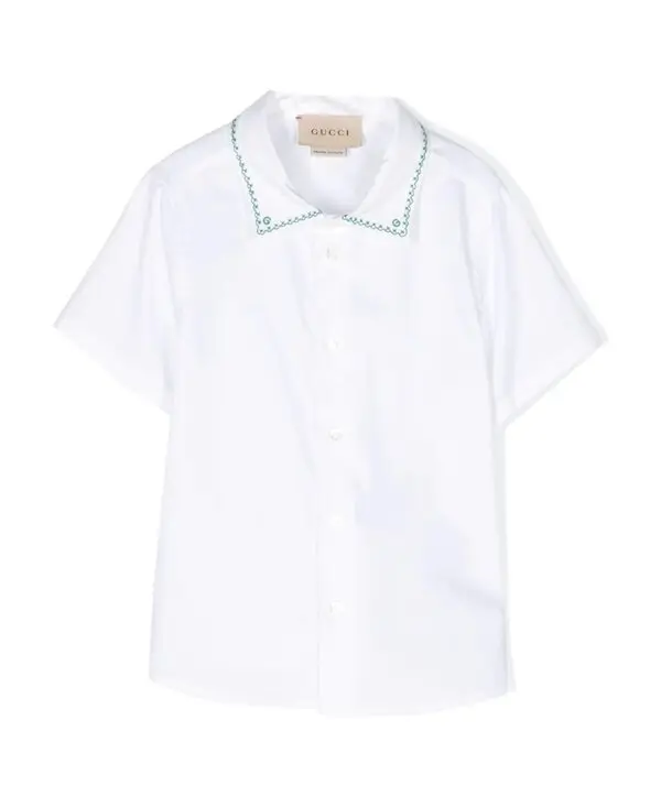Gucci Short-sleeve Shirt With Embroidered Trim - White