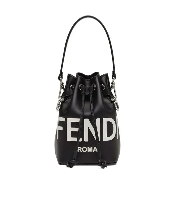 Fendi Leather Mini Bucket Bag With Alphabet Print - Black