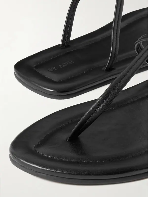 ST. AGNI Leather T-shirt Thong Sandals - Black