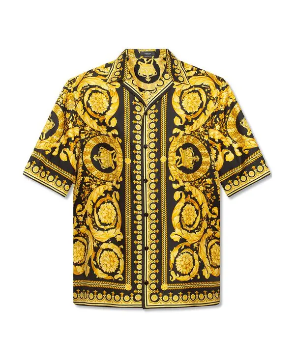 Versace Short-sleeved Barocco Printed Shirt - Yellow