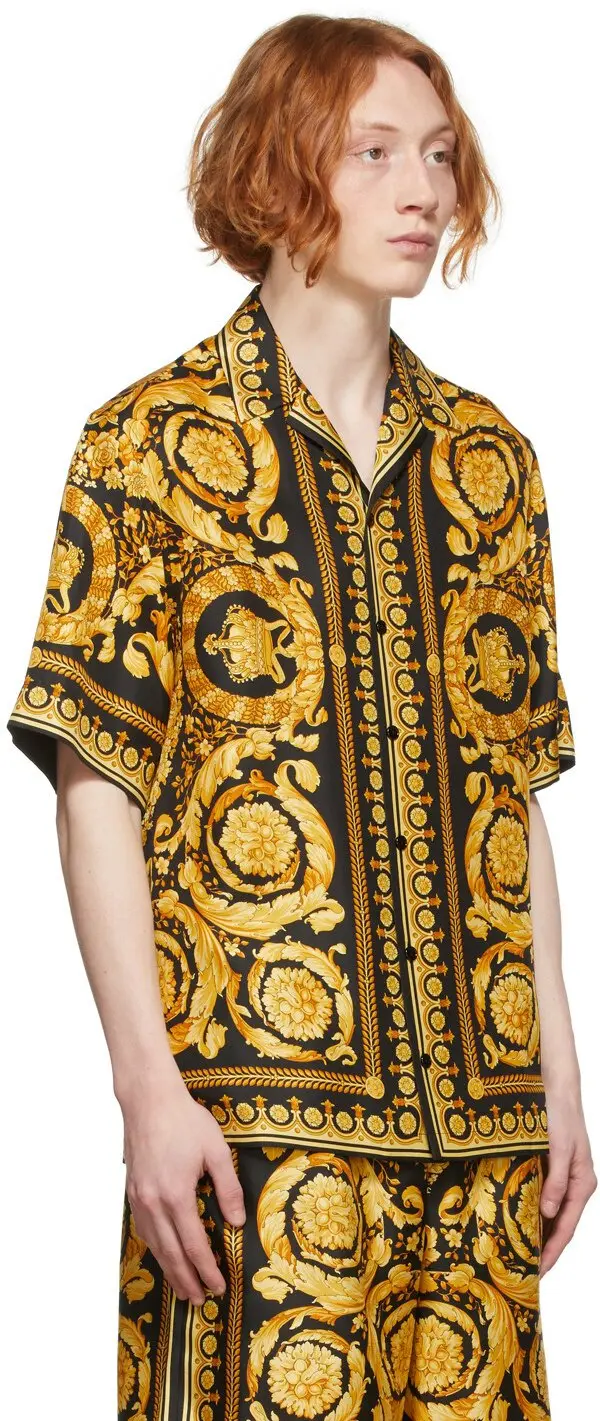 Versace Short-sleeved Barocco Printed Shirt - Yellow