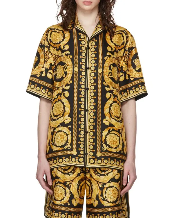 Versace Short-sleeved Barocco Printed Shirt - Yellow
