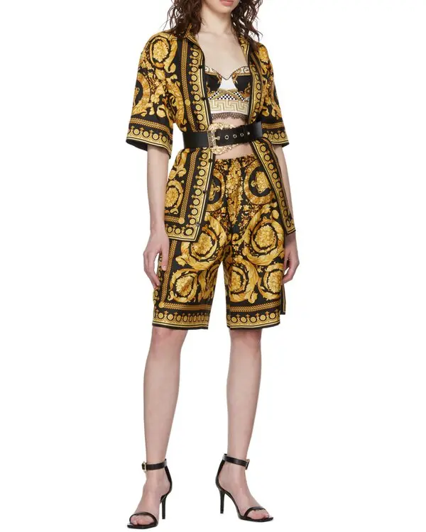 Versace Short-sleeved Barocco Printed Shirt - Yellow