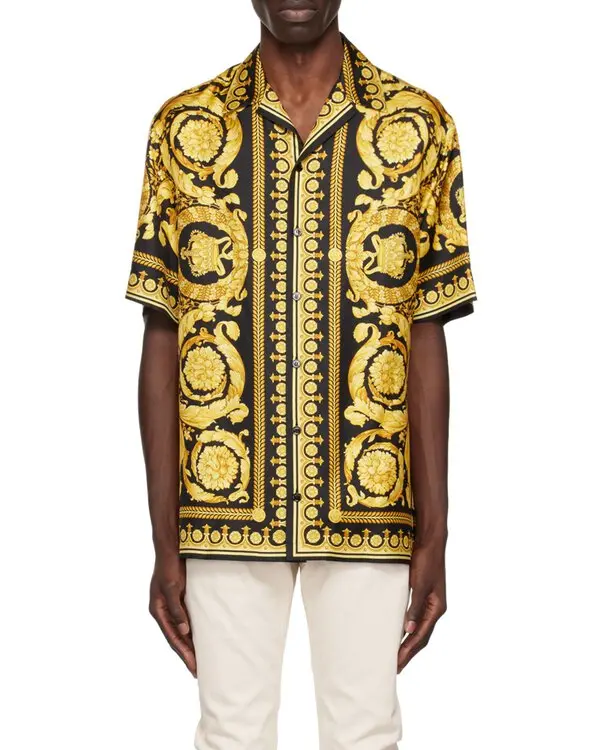 Versace Short-sleeved Barocco Printed Shirt - Yellow