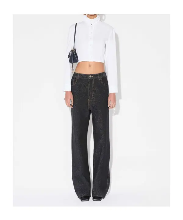 Alaïa Cropped Cotton Poplin Shirt With High Collar