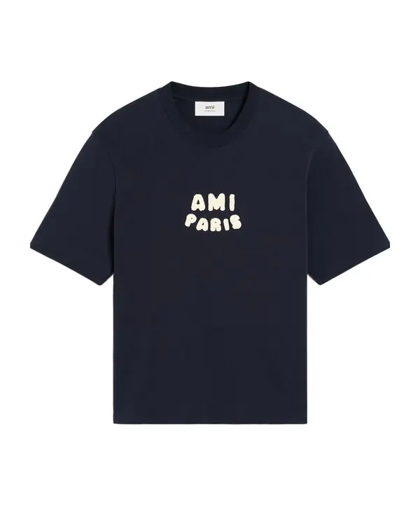 Ami Logo Patch Crewneck T-shirt - Navy Blue