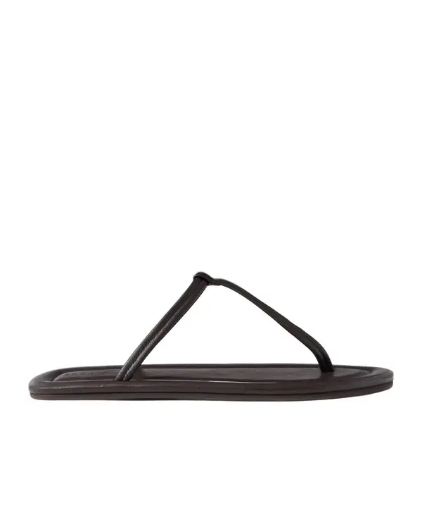 ST. AGNI Leather T-strap Sandals - Chocolate-colored