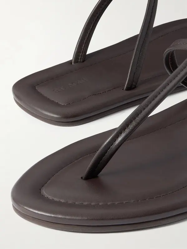 ST. AGNI Leather T-strap Sandals - Chocolate-colored