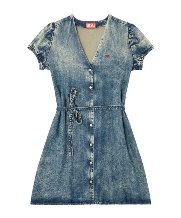 DIESEL® Puff Sleeve Buttoned Front Mini Dress - Medium Blue