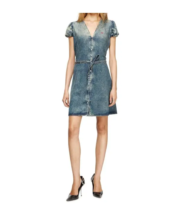 DIESEL® Puff Sleeve Buttoned Front Mini Dress