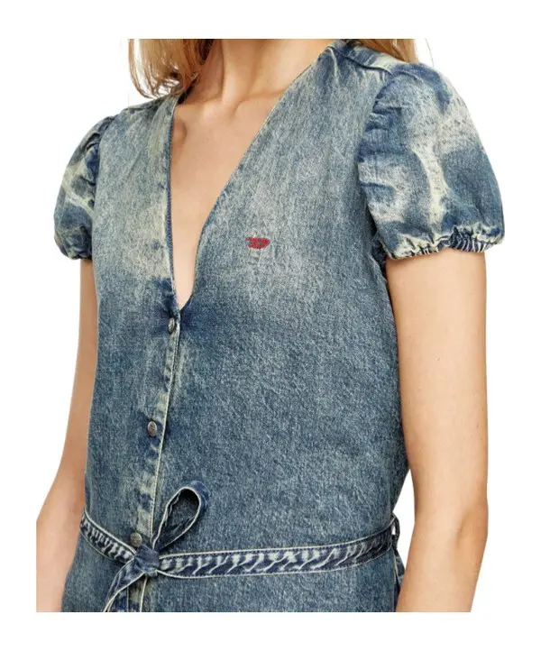 DIESEL® Puff Sleeve Buttoned Front Mini Dress