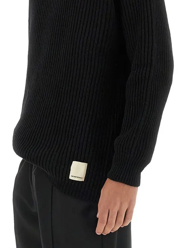 Emporio Armani Fisherman's Knit Long-sleeved Polo Shirt - Black