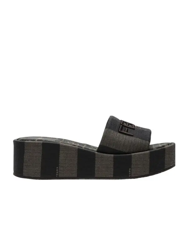 Fendi Sunshine Logo Embroidered Platform Slides - Brown