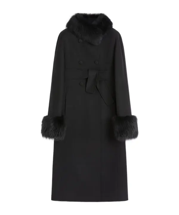 Valentino Garavani Faux Fur-trimmed Double-breasted Coat