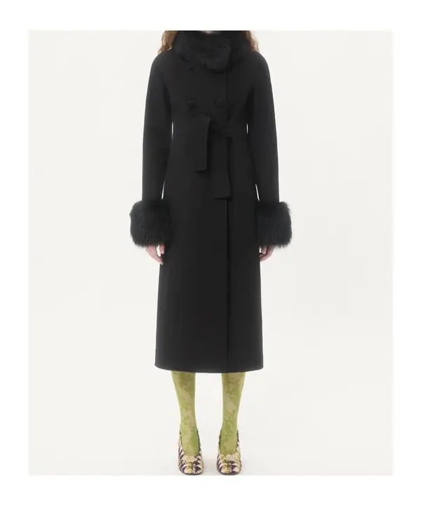 Valentino Garavani Faux Fur-trimmed Double-breasted Coat