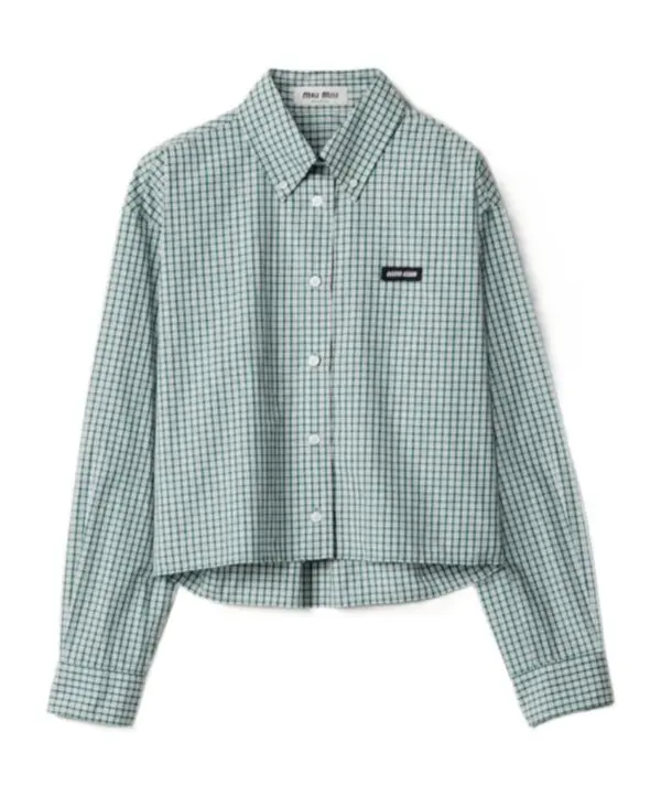 Miu Miu Checked Cropped Poplin Shirt - Gray