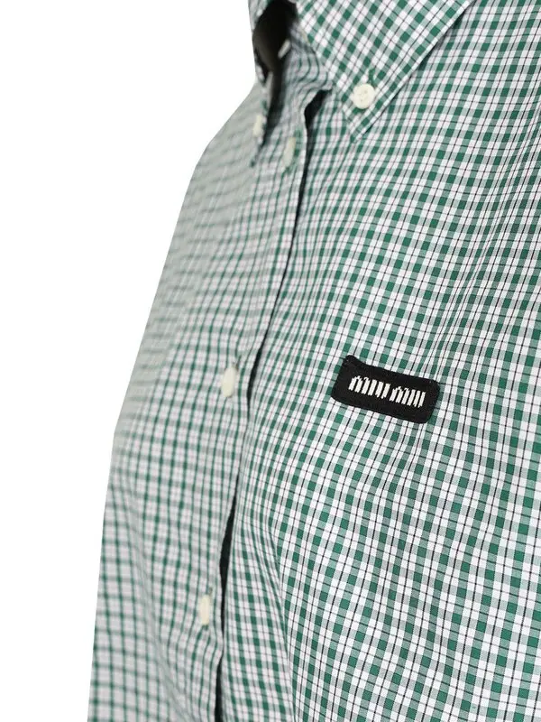 Miu Miu Checked Cropped Poplin Shirt - Gray