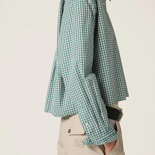 Miu Miu Checked Cropped Poplin Shirt - Gray